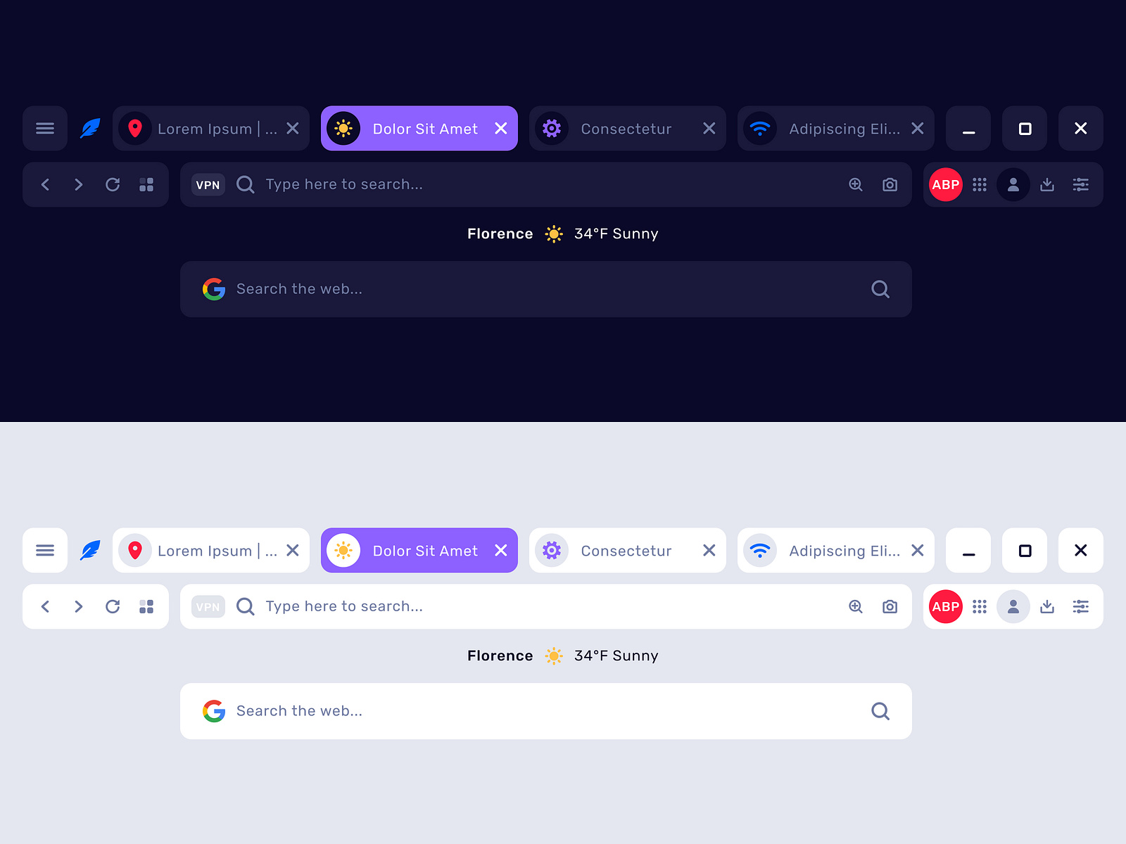 Browser Header | Light & Dark Mode by Aleksandra Lavretieva on Dribbble