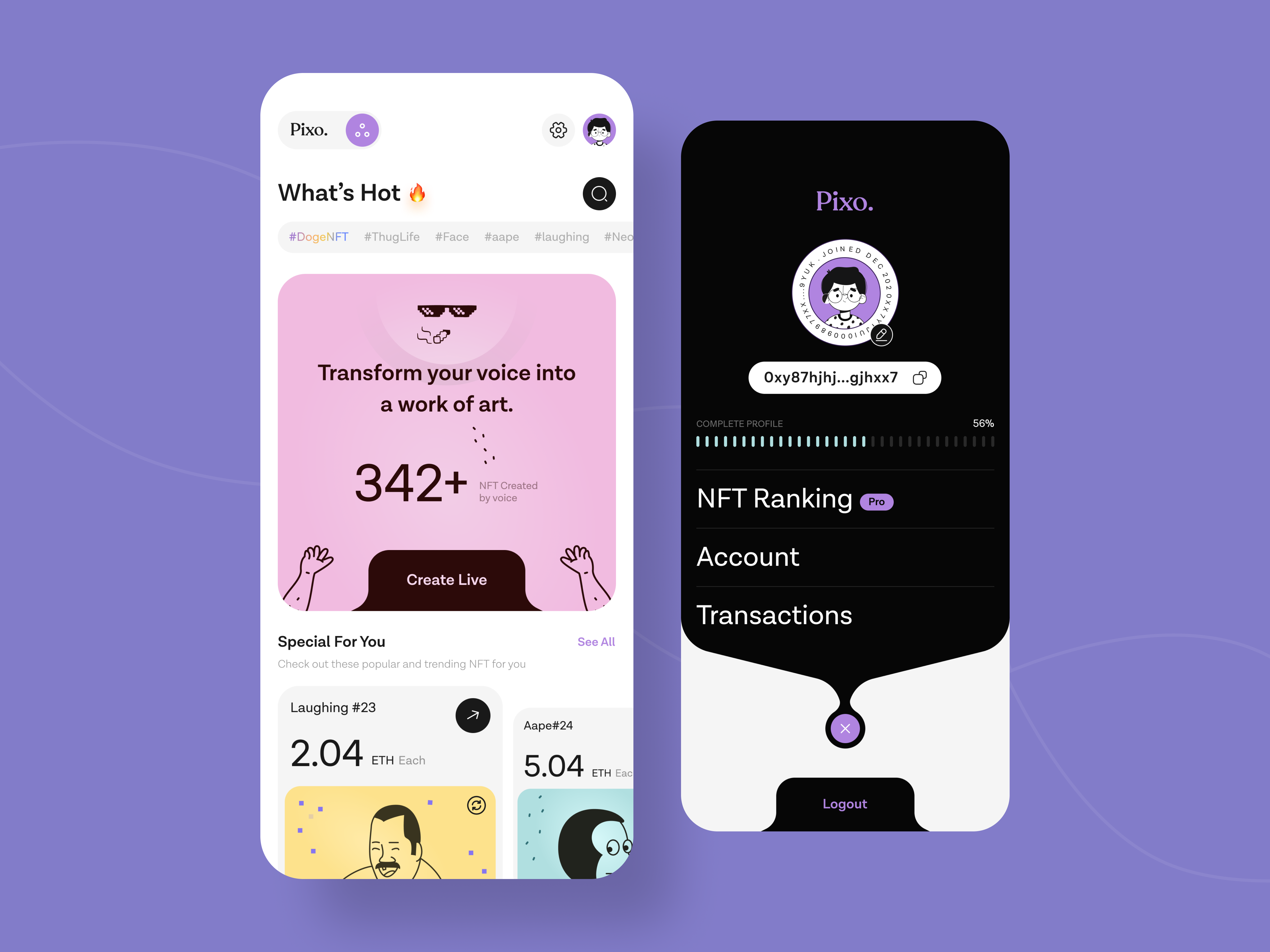 Pixo. - NFT Creator App by 300Mind UI/UX for 300Mind on Dribbble