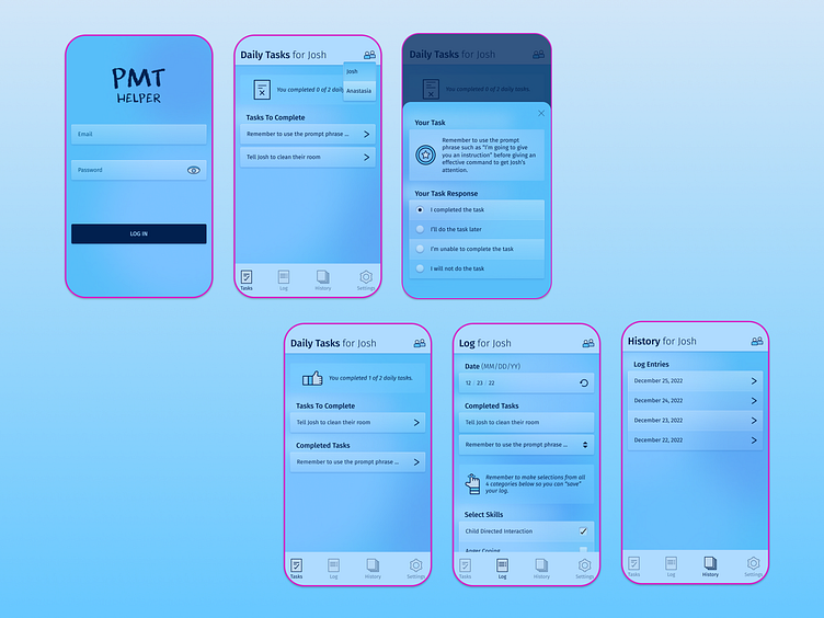"PMT HELPER" / login / tasks / log / history by Shaun on Dribbble