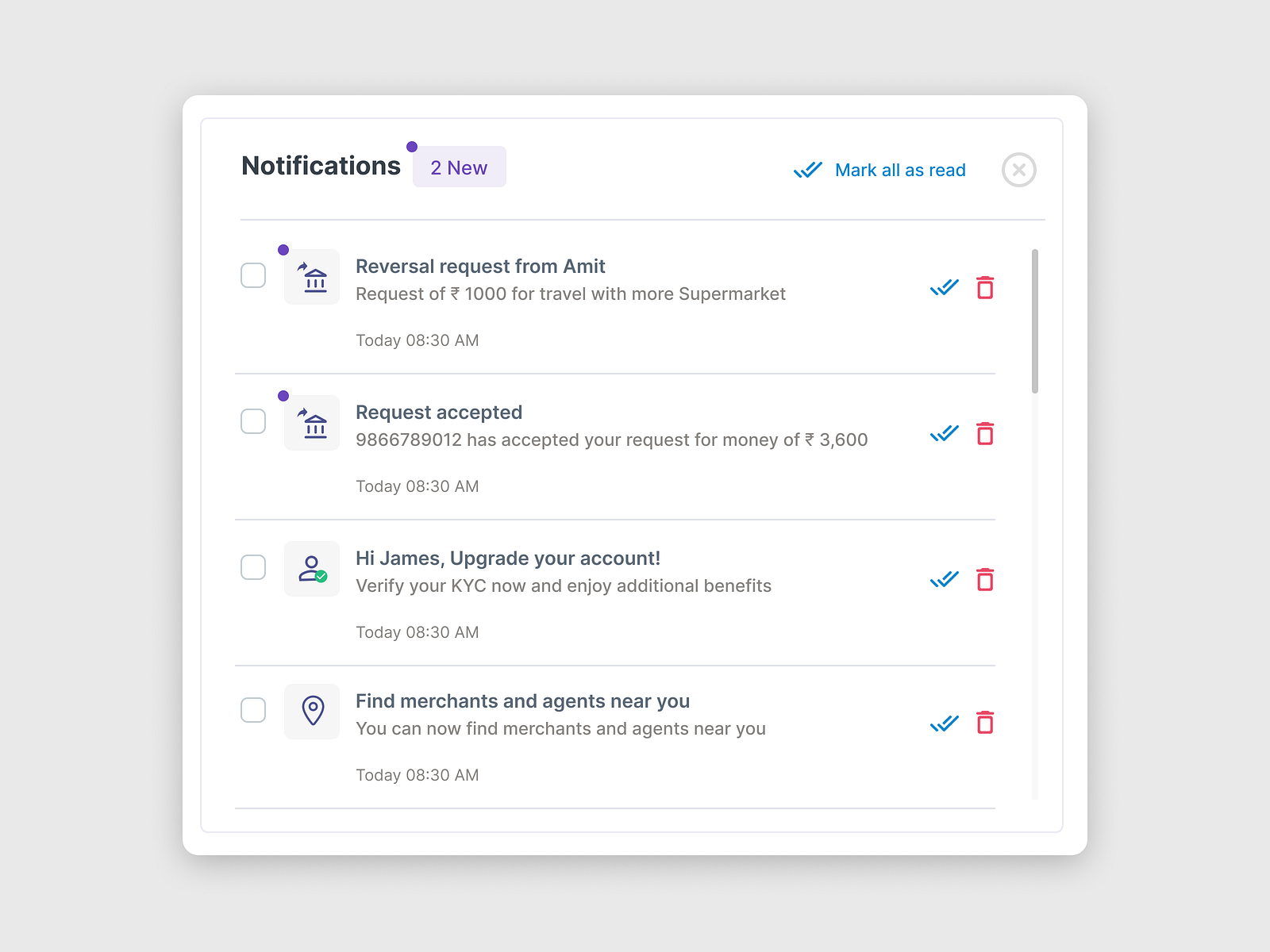 Notifications popup by Akshat Saxena on Dribbble