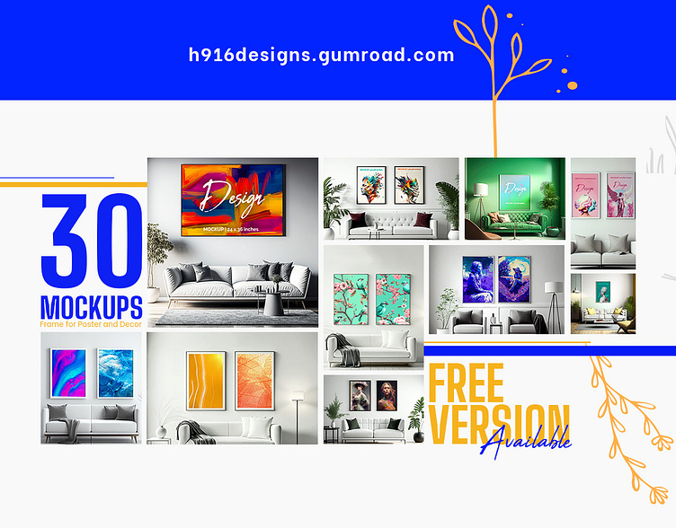 Poster Frames PSD Mockup Bundle - 30 Interior Scenes by Hako Kiani on ...