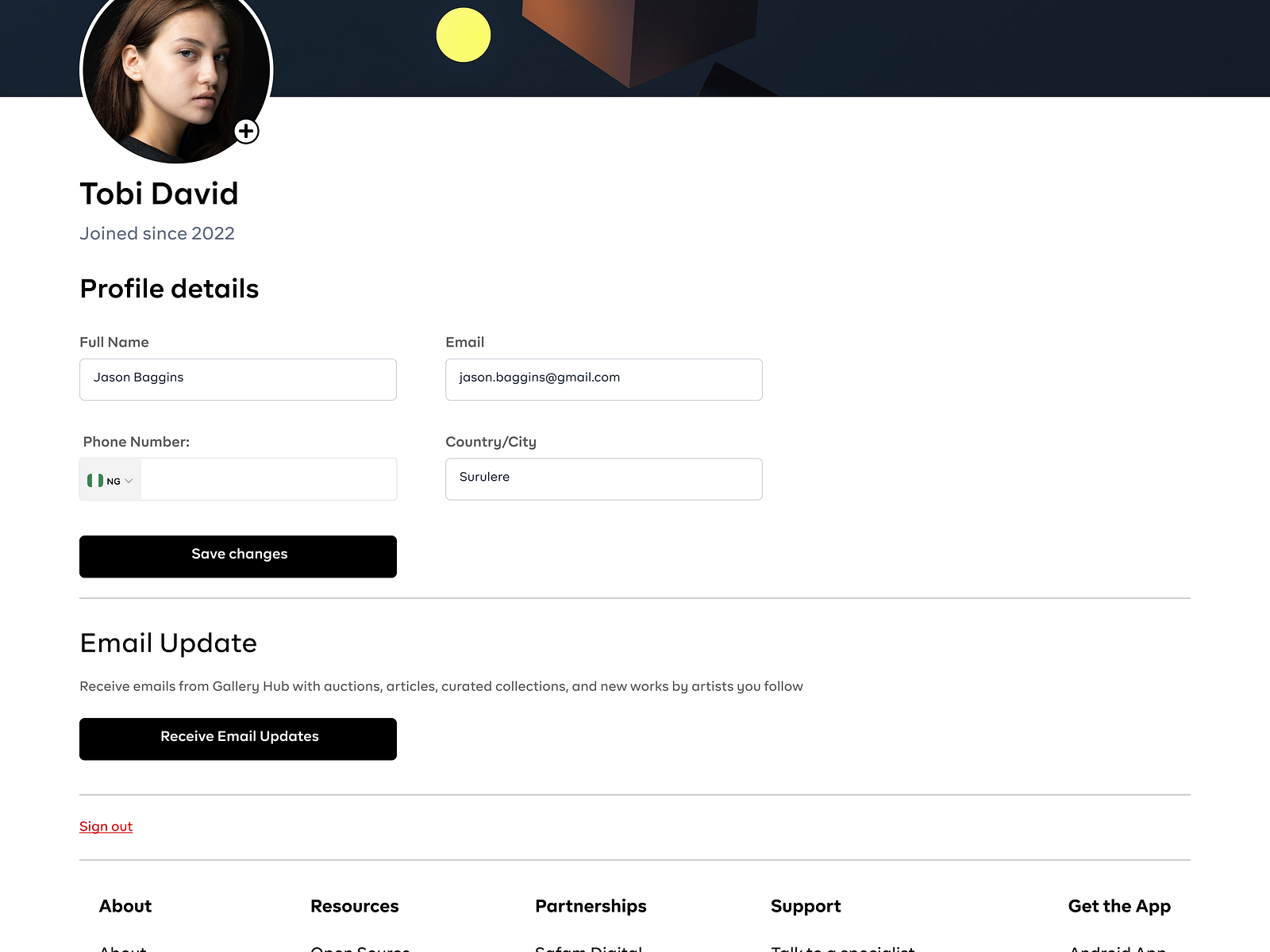 Profile Page for an Art Gallery by Ogunyinka Oluwatobi David on Dribbble