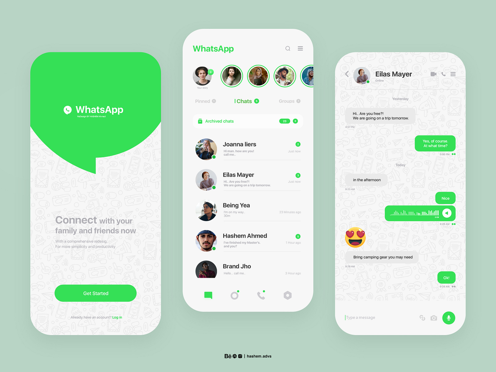 WhatsApp UI redesign by Hashem Ahmed on Dribbble