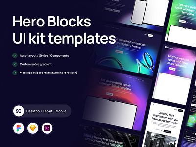 Hero Blocks UI kit templates by Vlad Udovenko on Dribbble