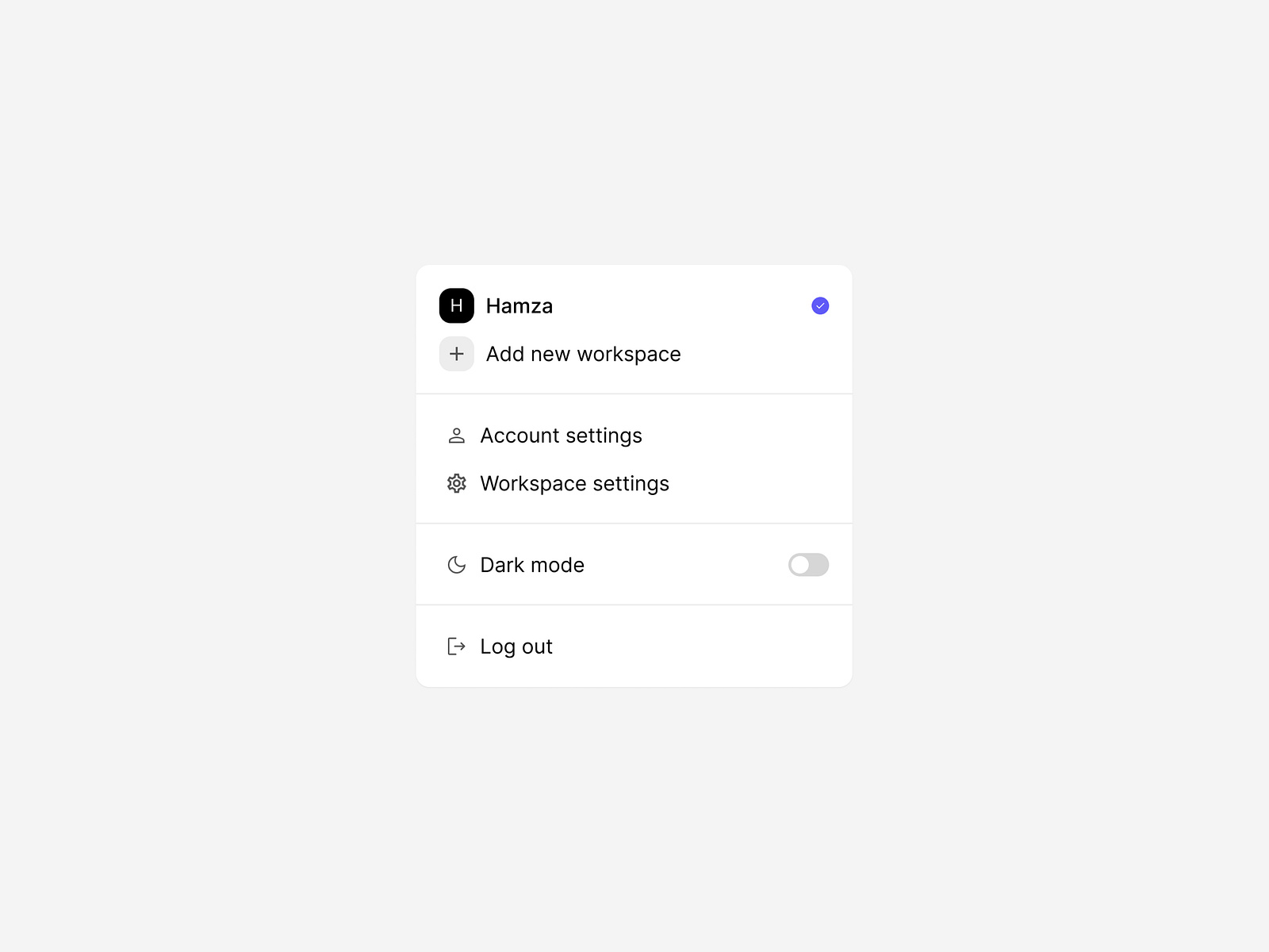 User drop-down by Hamza Alabou on Dribbble