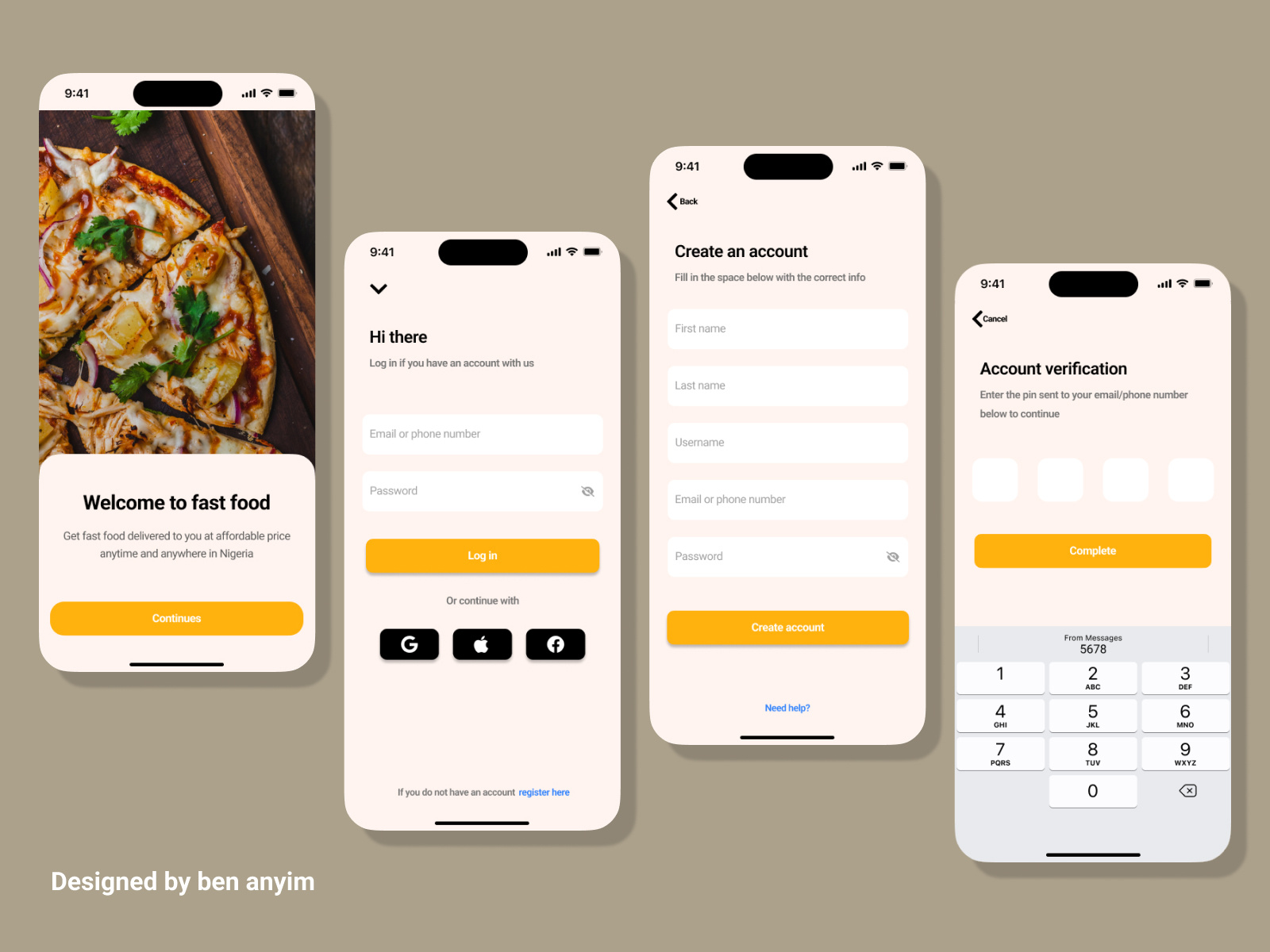 Food delivery app login screen. by Benjamin Anyim on Dribbble