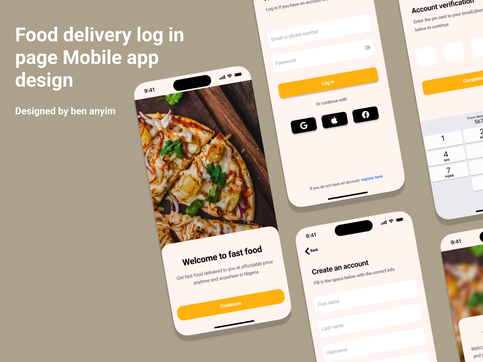 Food delivery app login screen. by Ben Anyim on Dribbble