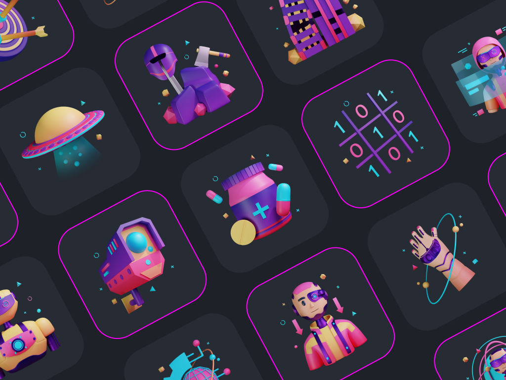 Cyberpunk Futuristic 3D Icon Set by Mackenzie L for Krafted on Dribbble