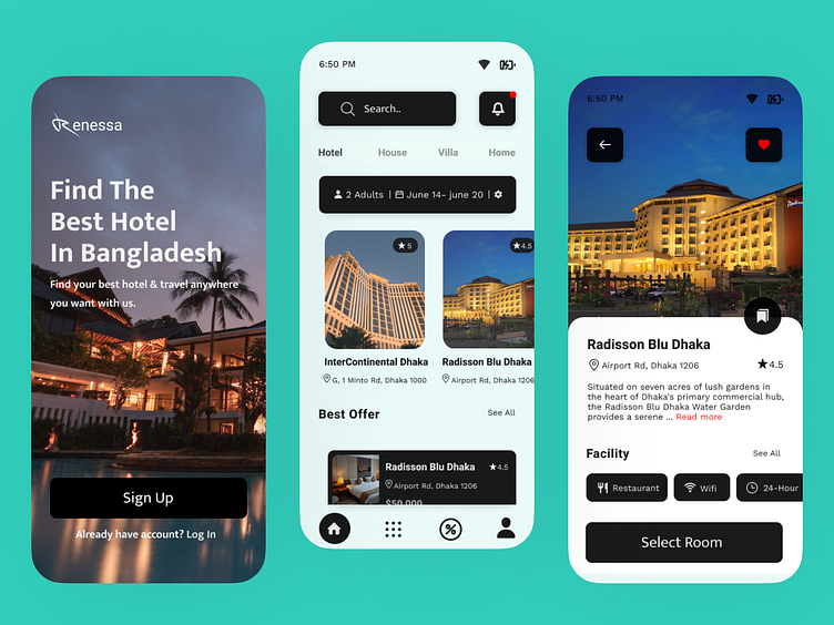 Renessa Hotel App UI design using Figma. by Md Mizanur Rahman on Dribbble