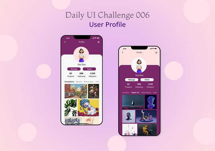 Daily UI Challenge 006- User Profile by Vrishti Gaurang Purohit on Dribbble