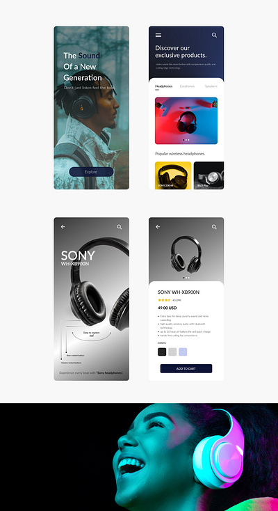 headphones app landing page UI designs. by U. NAVYA on Dribbble