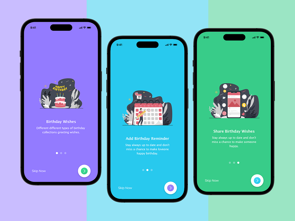 Onboarding Screens - Birthday Wishes Mobile UI Design by MOHD ALAM on ...