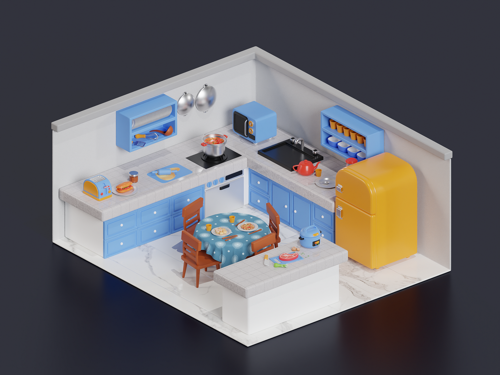 Kitchen 3D Isometric by Uneric Studio on Dribbble