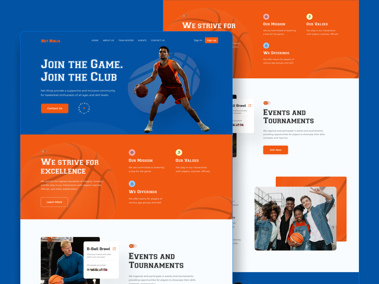Basketball Sports club Landing page by Sujun Baidyaa on Dribbble