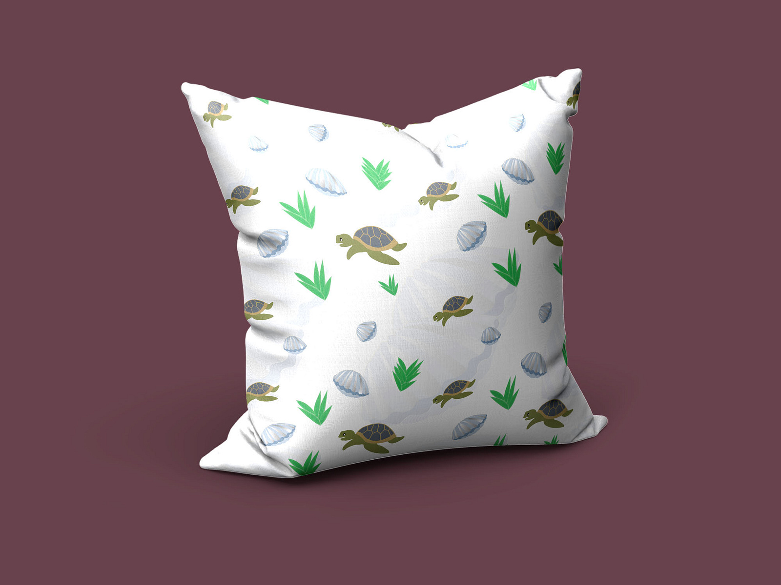 Turtle, clams shell and seaweeds vector repeat pattern by ...