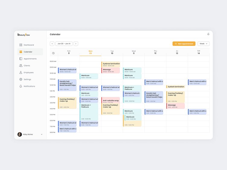 Calendar for beauty salon by Alla P. on Dribbble