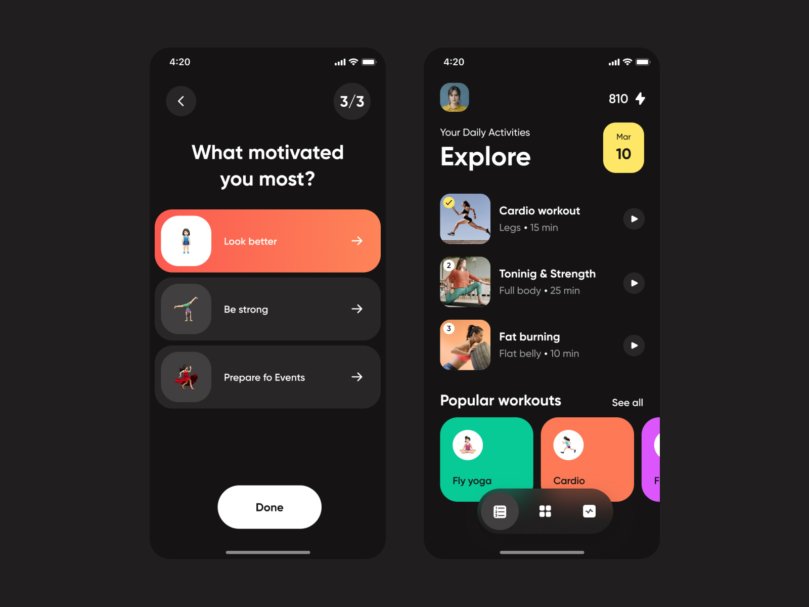 Fitness app interaction by Taras Migulko for Emote on Dribbble