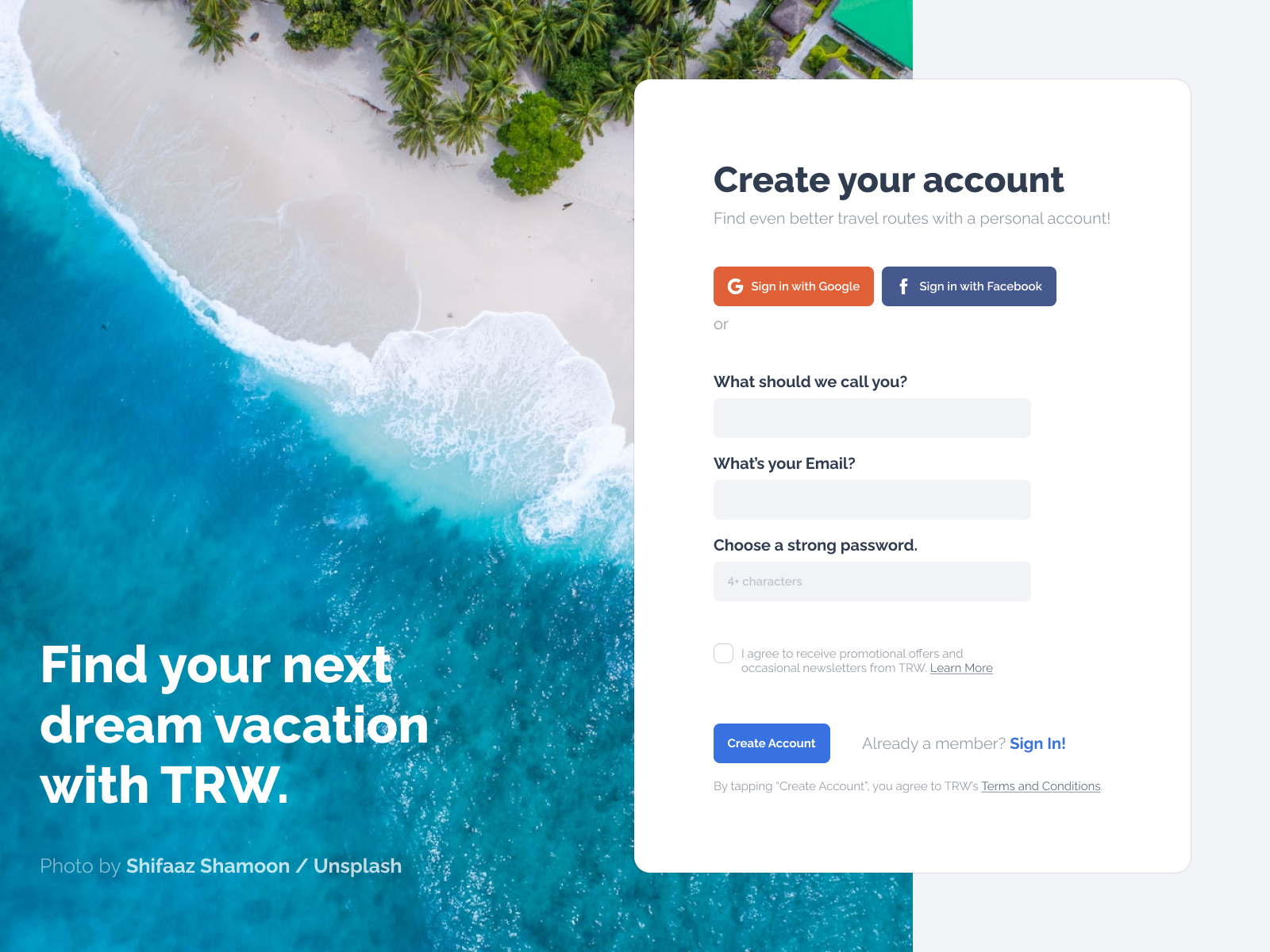 Travel-Agency Sign-Up Form | DailyUI #001 by David Noé on Dribbble
