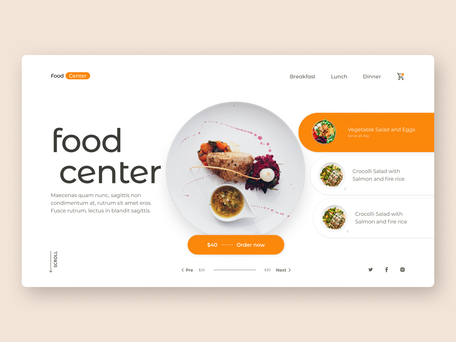 Food center website by Peter Lam on Dribbble