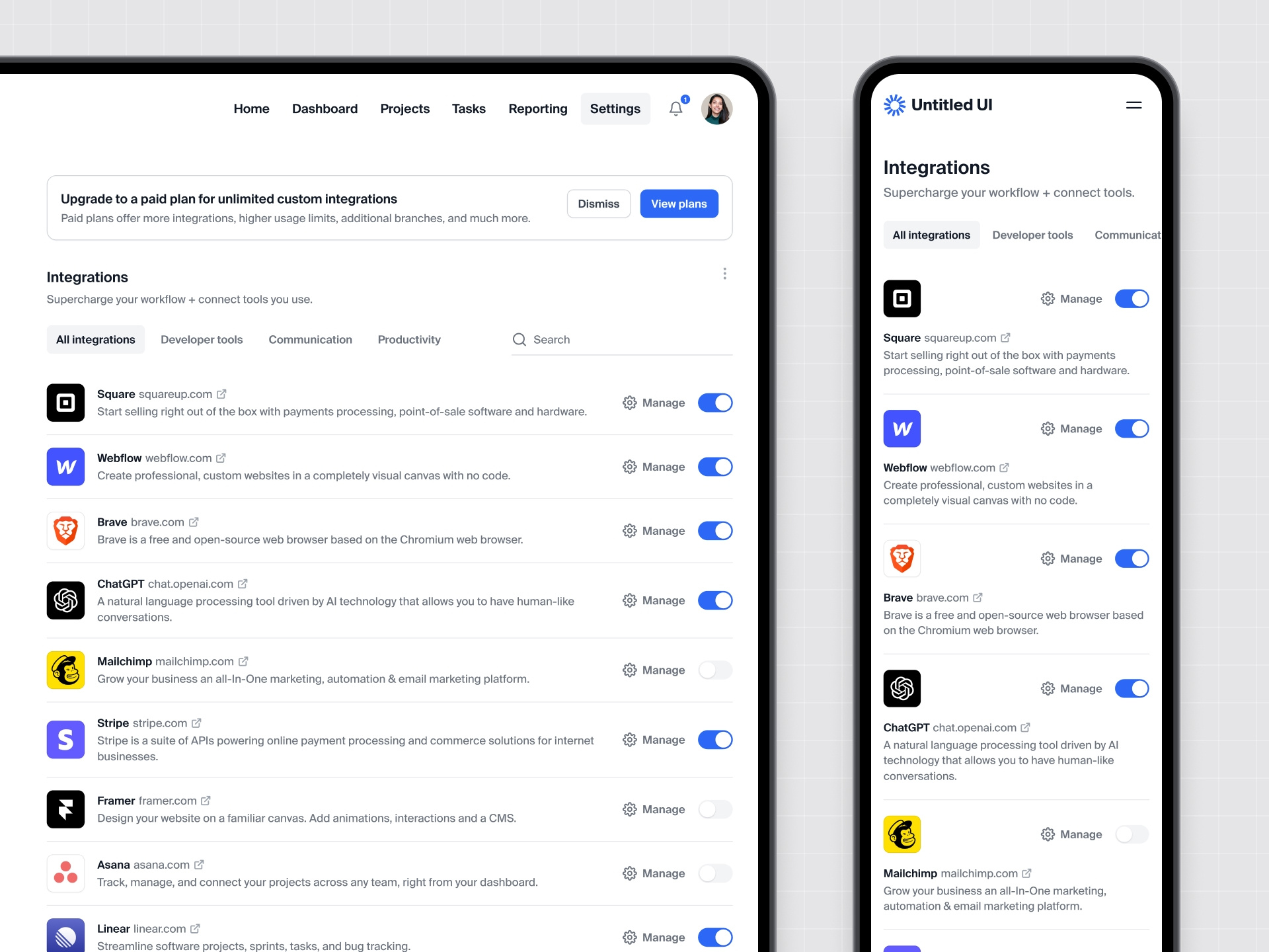 Integrations settings — Untitled UI by Jordan Hughes® on Dribbble