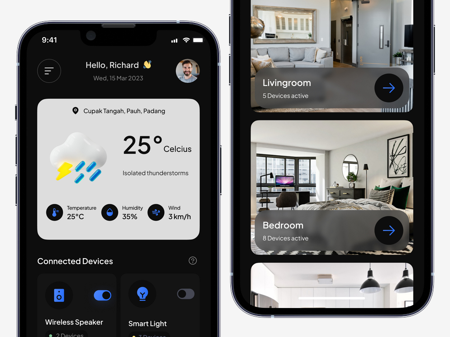 Smart Home Mobile App Concept - Dark Mode by Silvia Anita Trisya on ...