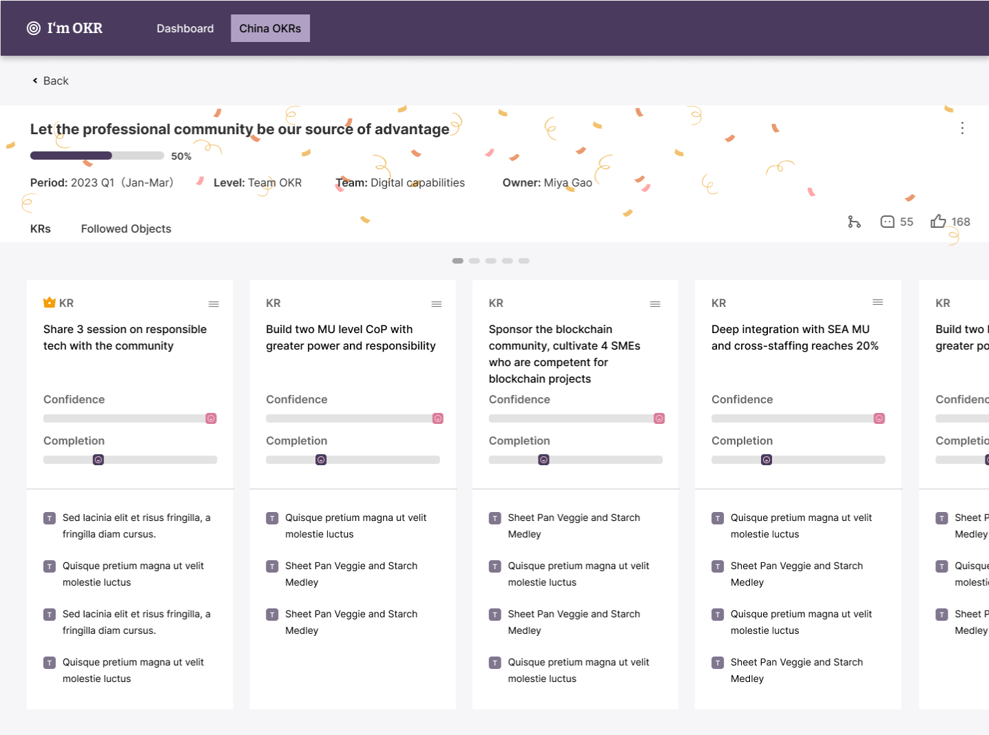 OKR management tool by Miya on Dribbble