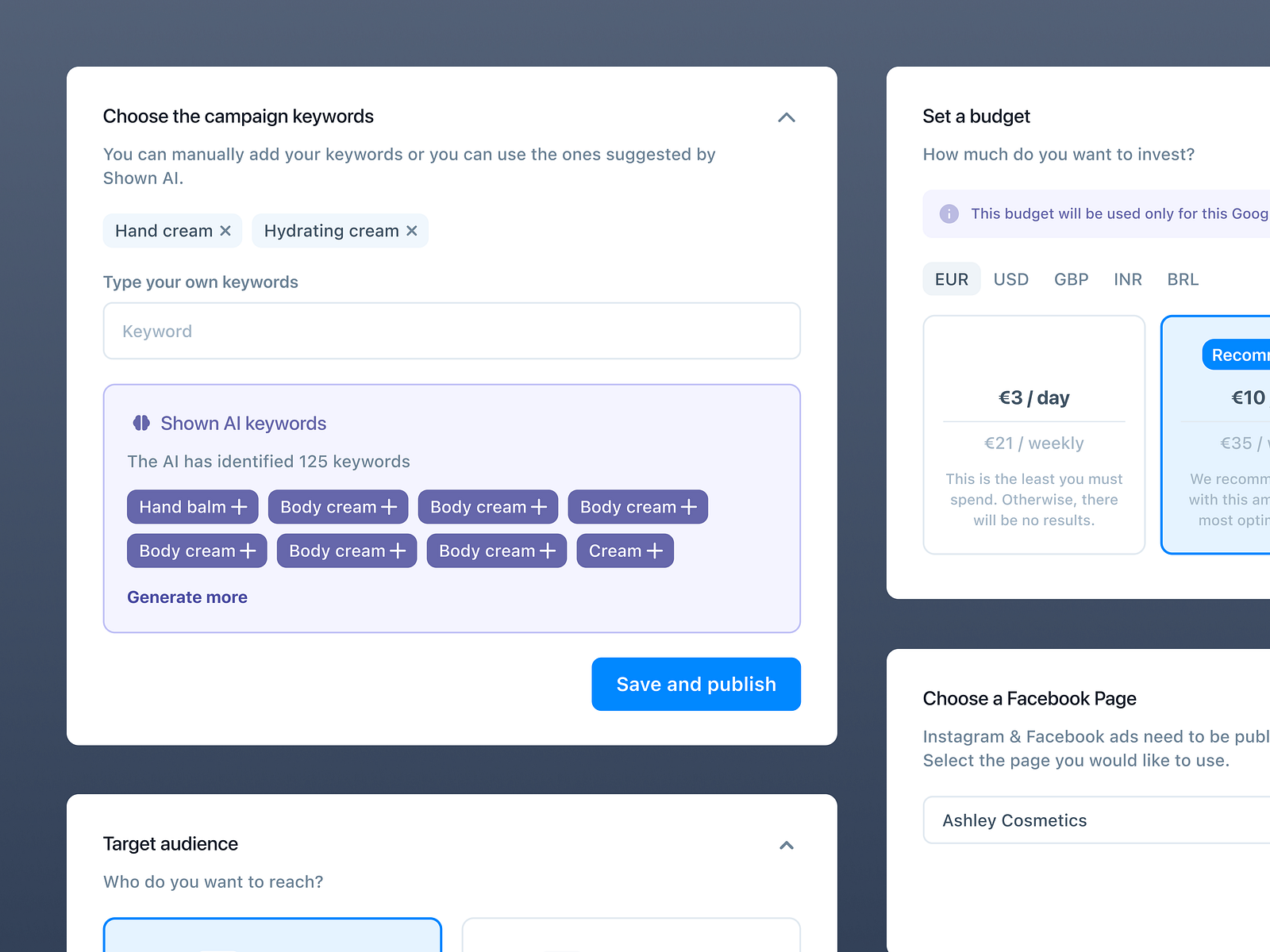 Shown AI • Create a new ad campaign flow by Juliette Lagache on Dribbble