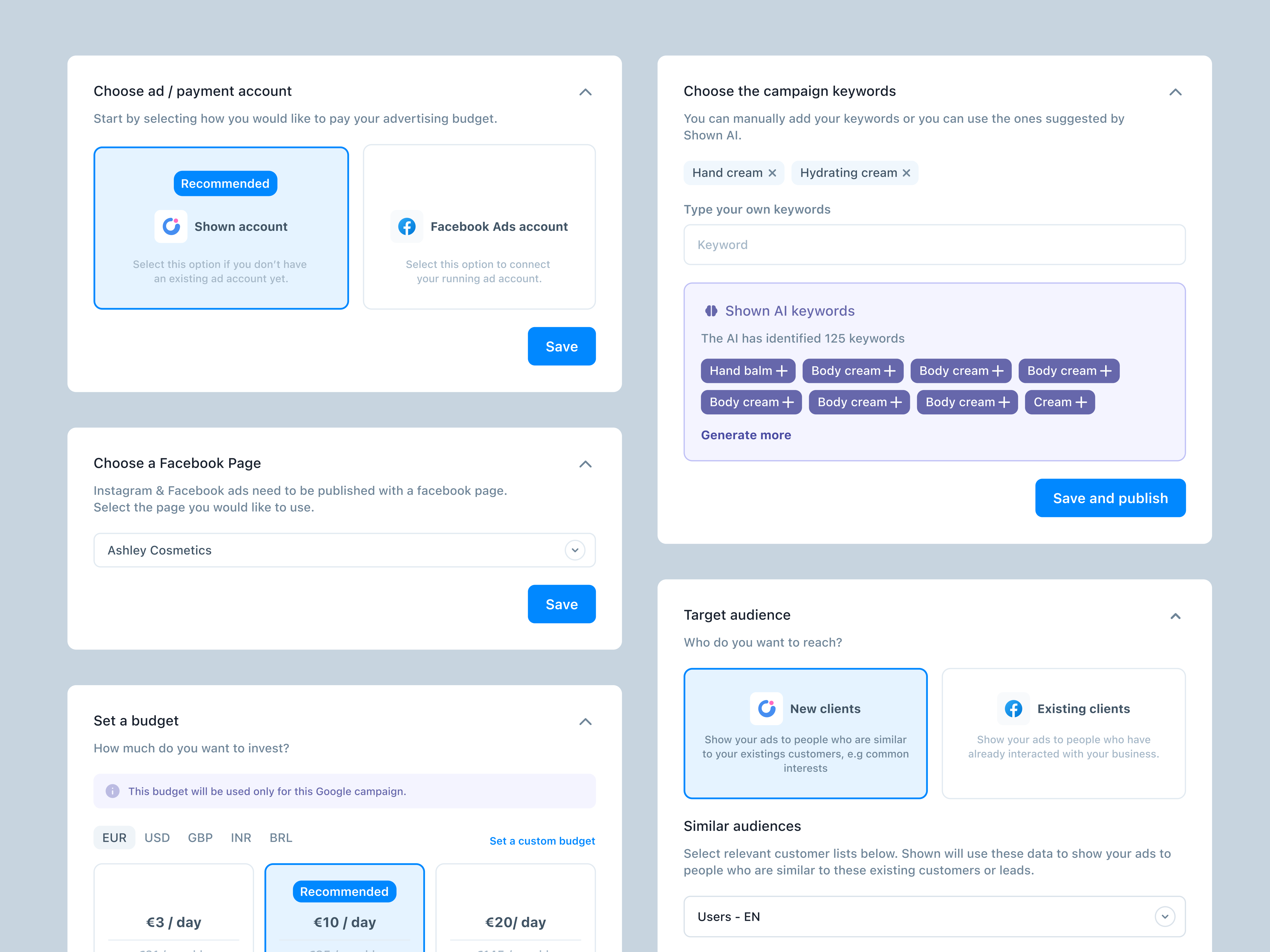 Shown AI • Create a new ad campaign flow by Juliette Lagache on Dribbble