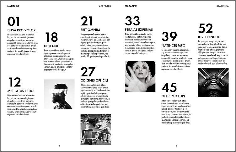Contents Page Layout by Ara Pineda on Dribbble