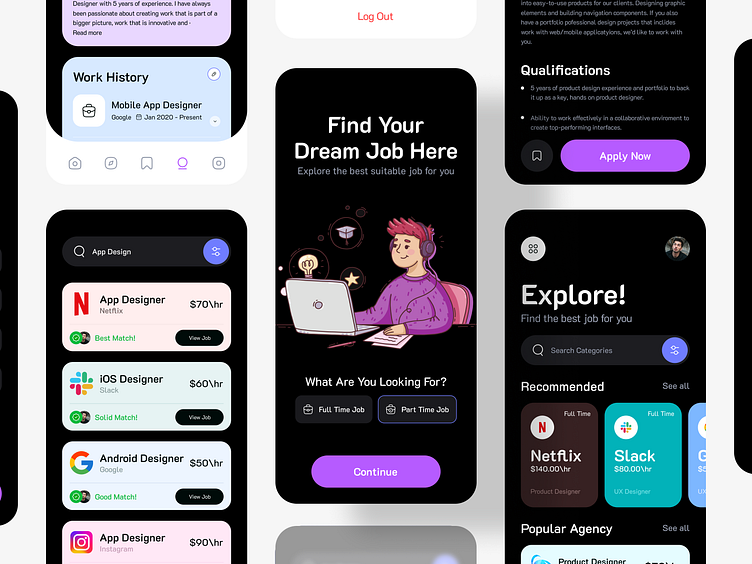 jobgo-Job finder App UI(Dark UI) by Awe Mobile App for Awe Design ...