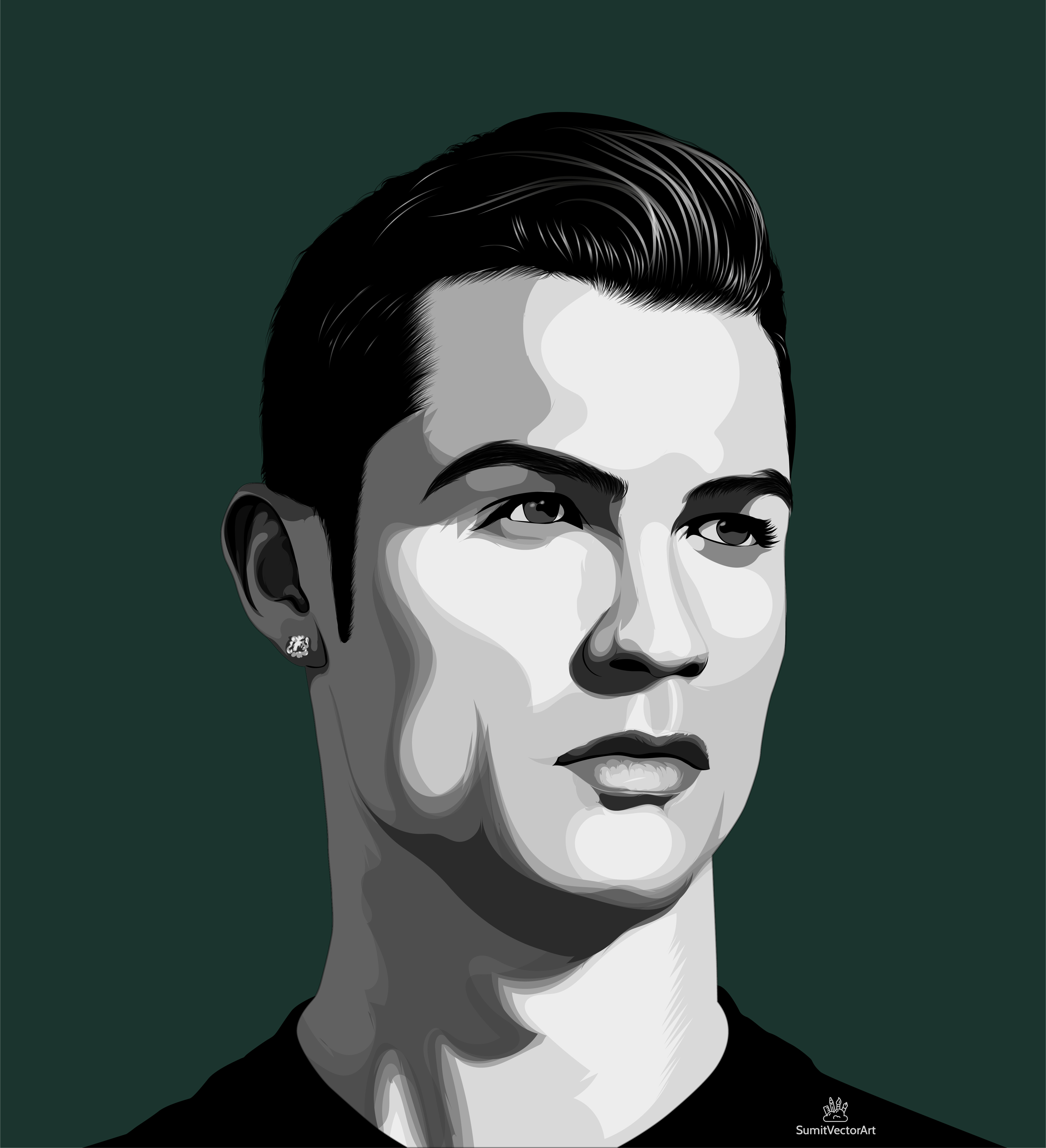 Cristiano Ronaldo in Monochrome: A Flat Vector Portrait by Sagor ...