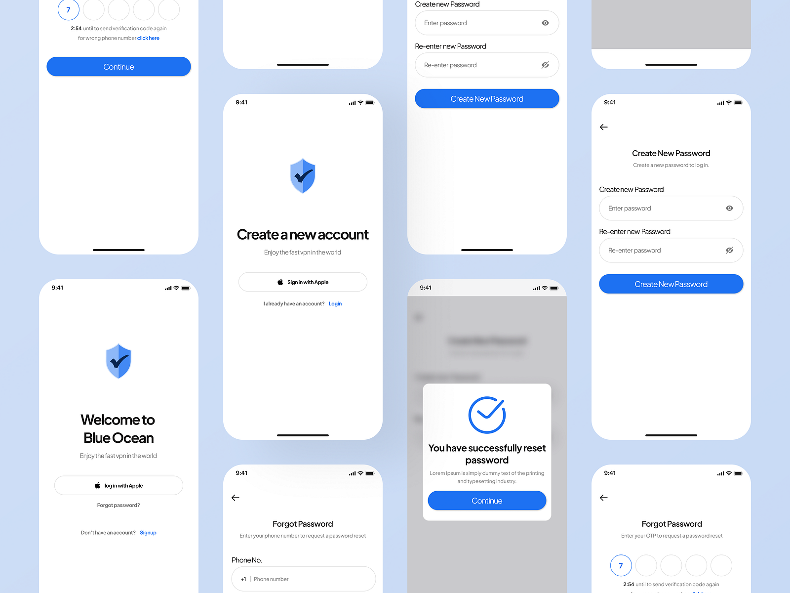 Blue Ocean VPN-Login, Sign up, Reset Password screens by RP UXCollab on ...