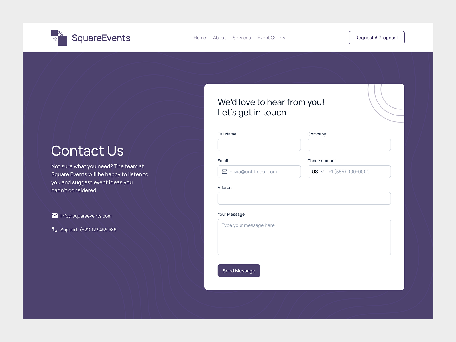 Square Events - Contact Us Page Design by Sameer Siddiqui on Dribbble