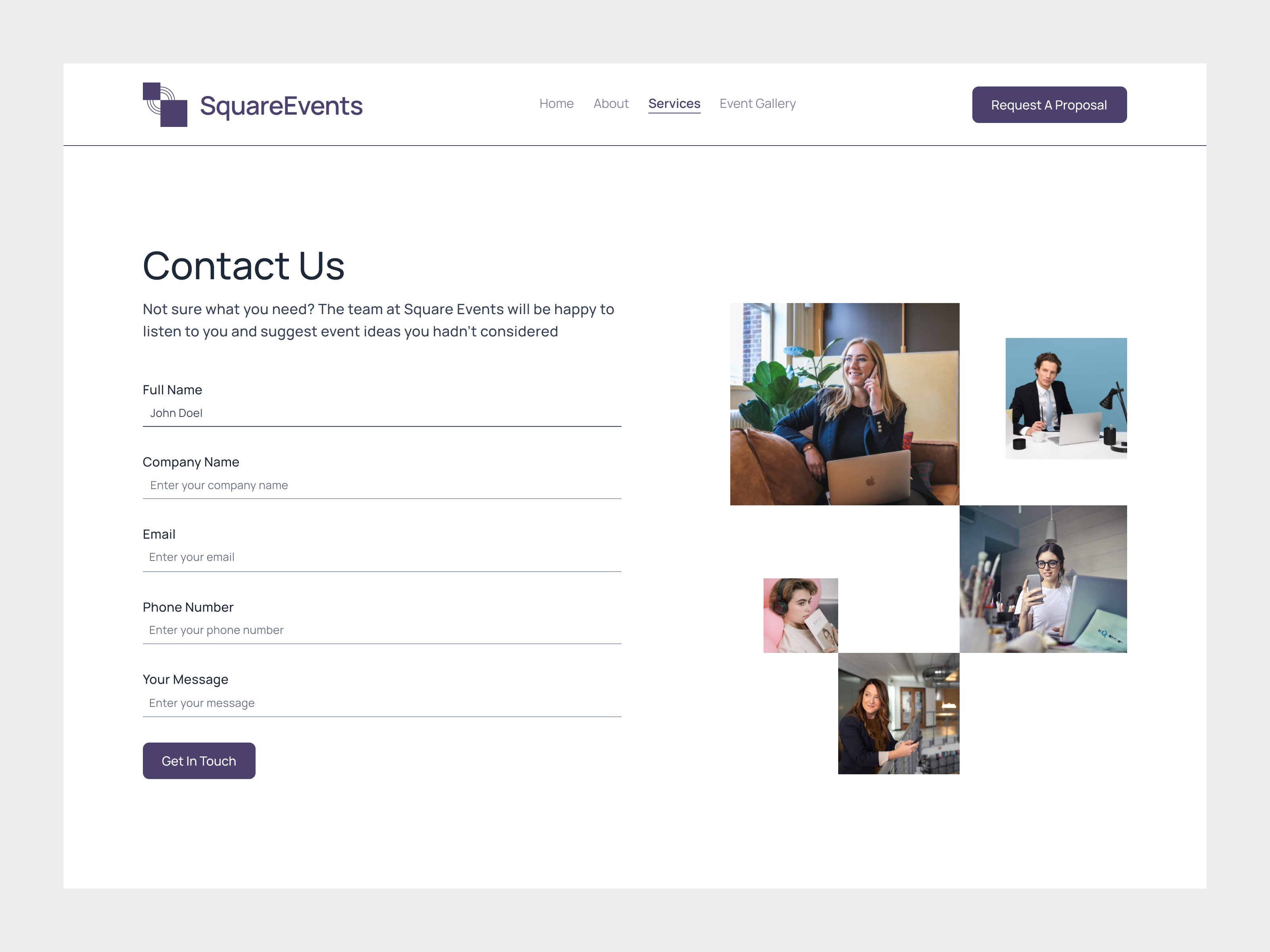 Square Events - Contact Us Page Design by Sameer Siddiqui on Dribbble