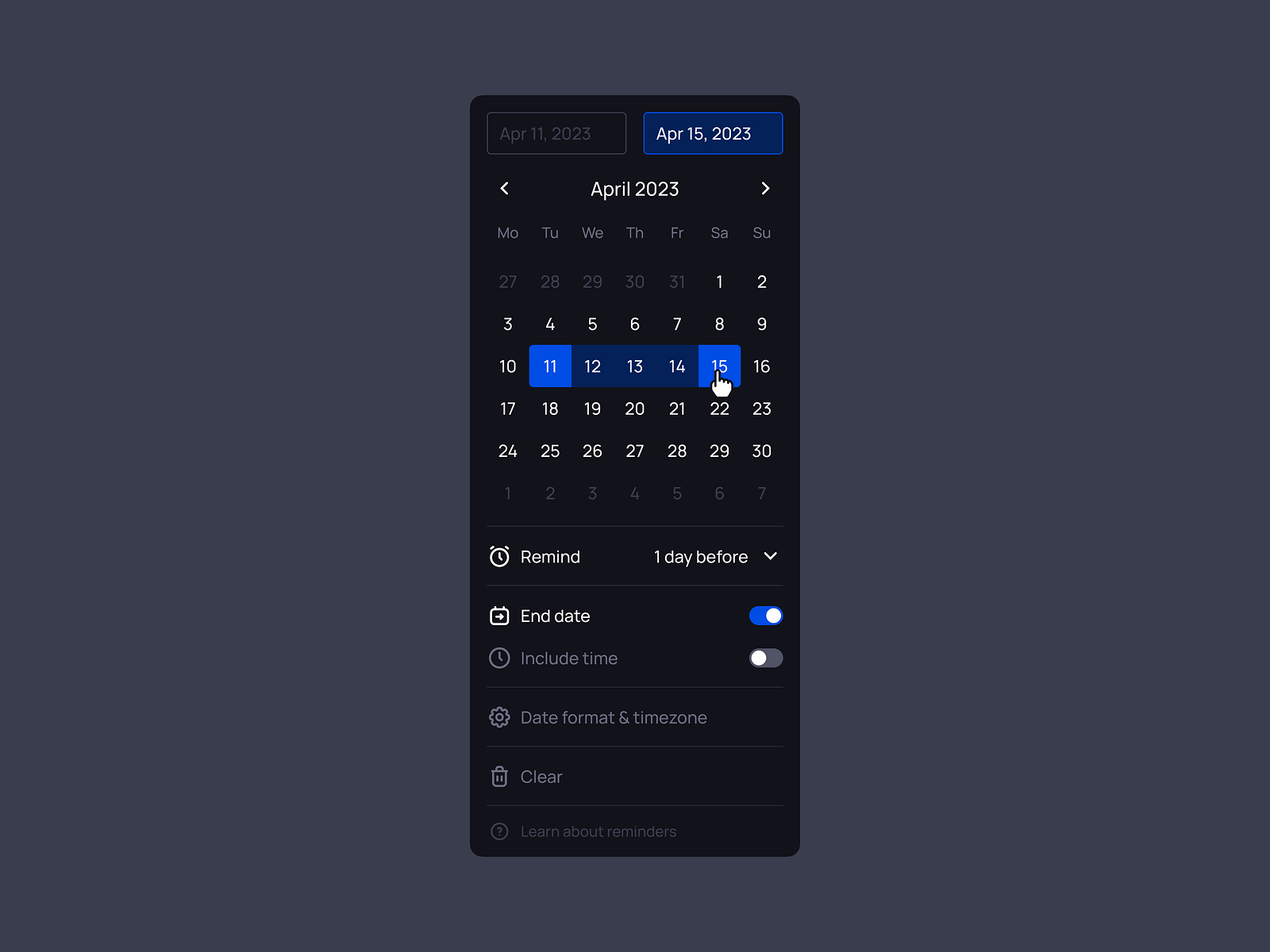 Date Picker Dark Theme By Dima Groshev 123done On Dribbble