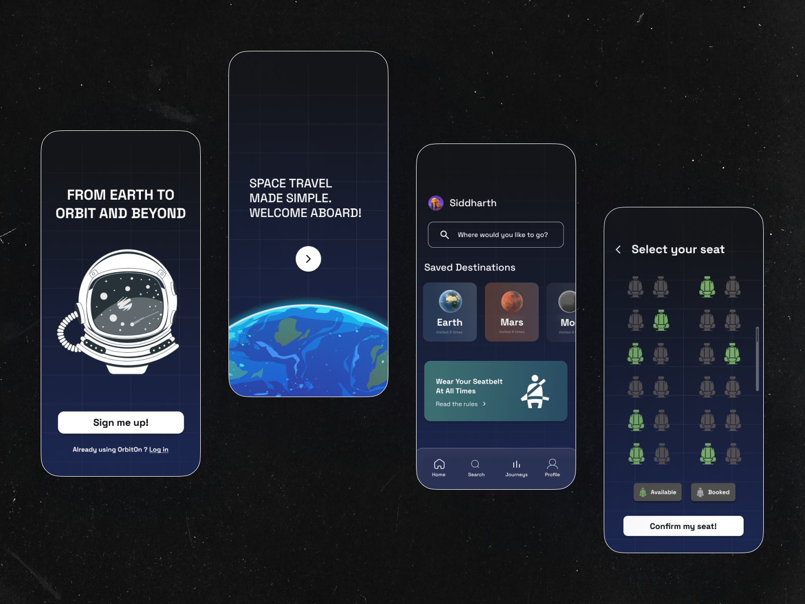 OrbitOn - Space Travel App UI by Siddharth Chhatpar on Dribbble
