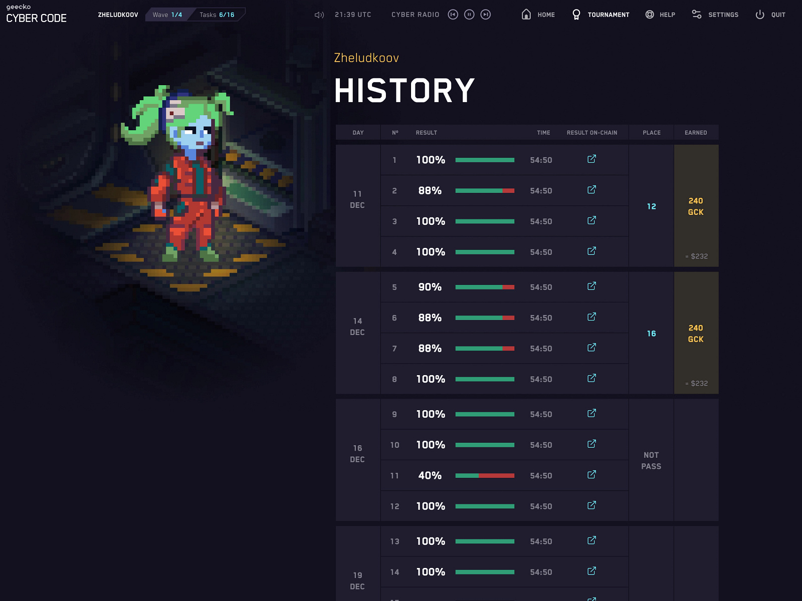 Stat page to sharing in CyberCode game by Ivan Zheludkov on Dribbble