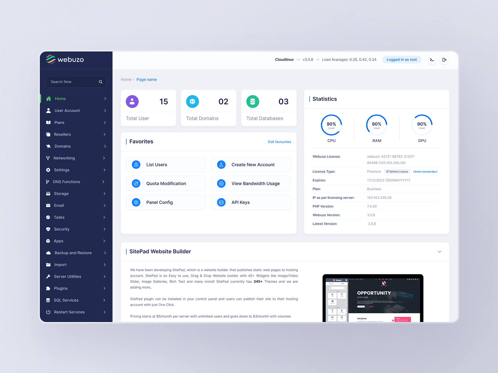 Web Hosting Control Panel Dashboard by Zahidul Hossain on Dribbble