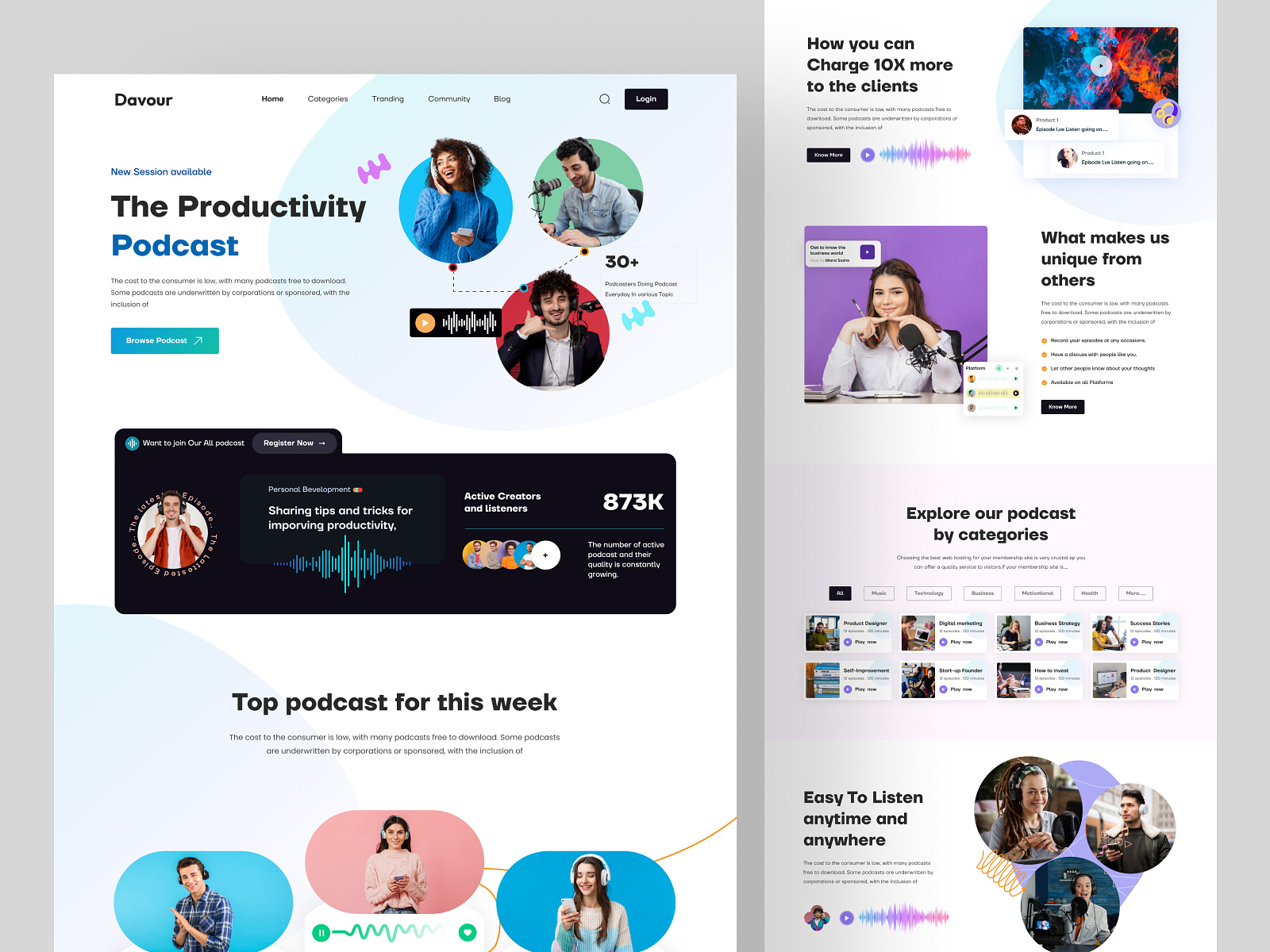 Davour - Podcast Landing Page by Hasnu Ujjol on Dribbble