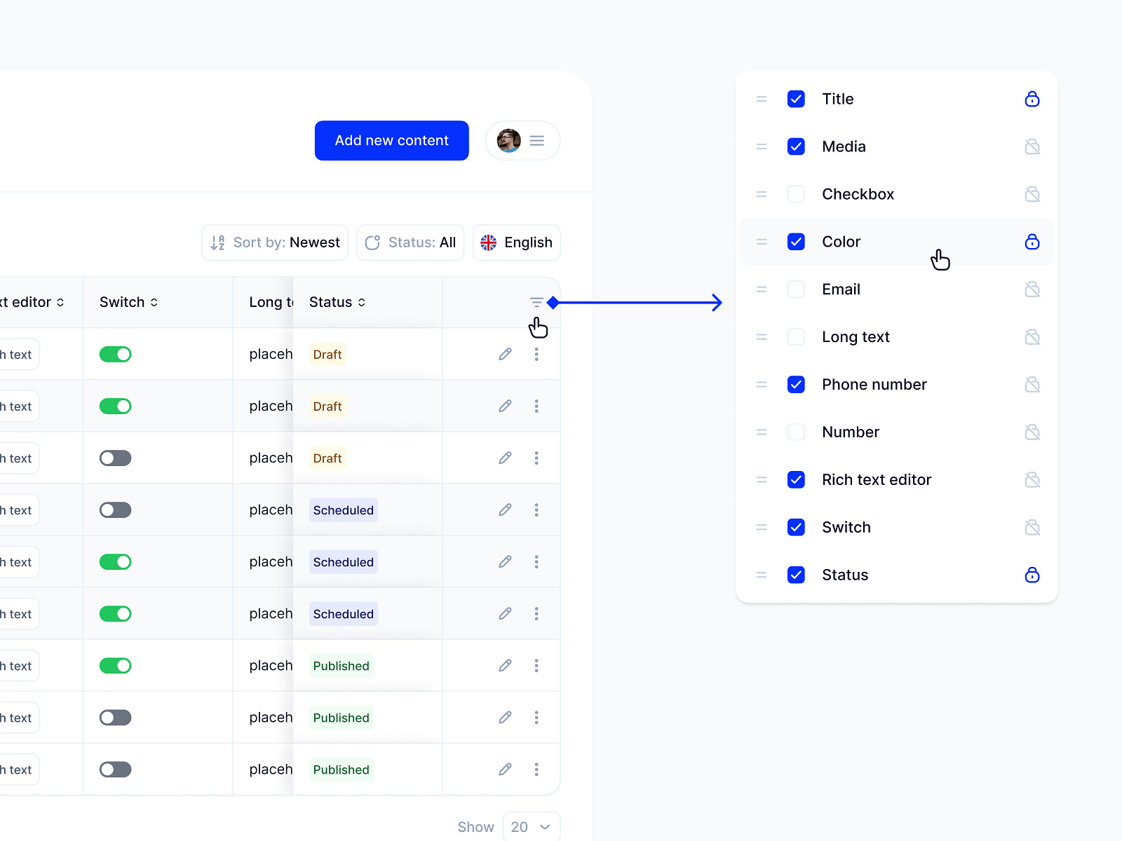 Table Column Settings by Batuhan on Dribbble