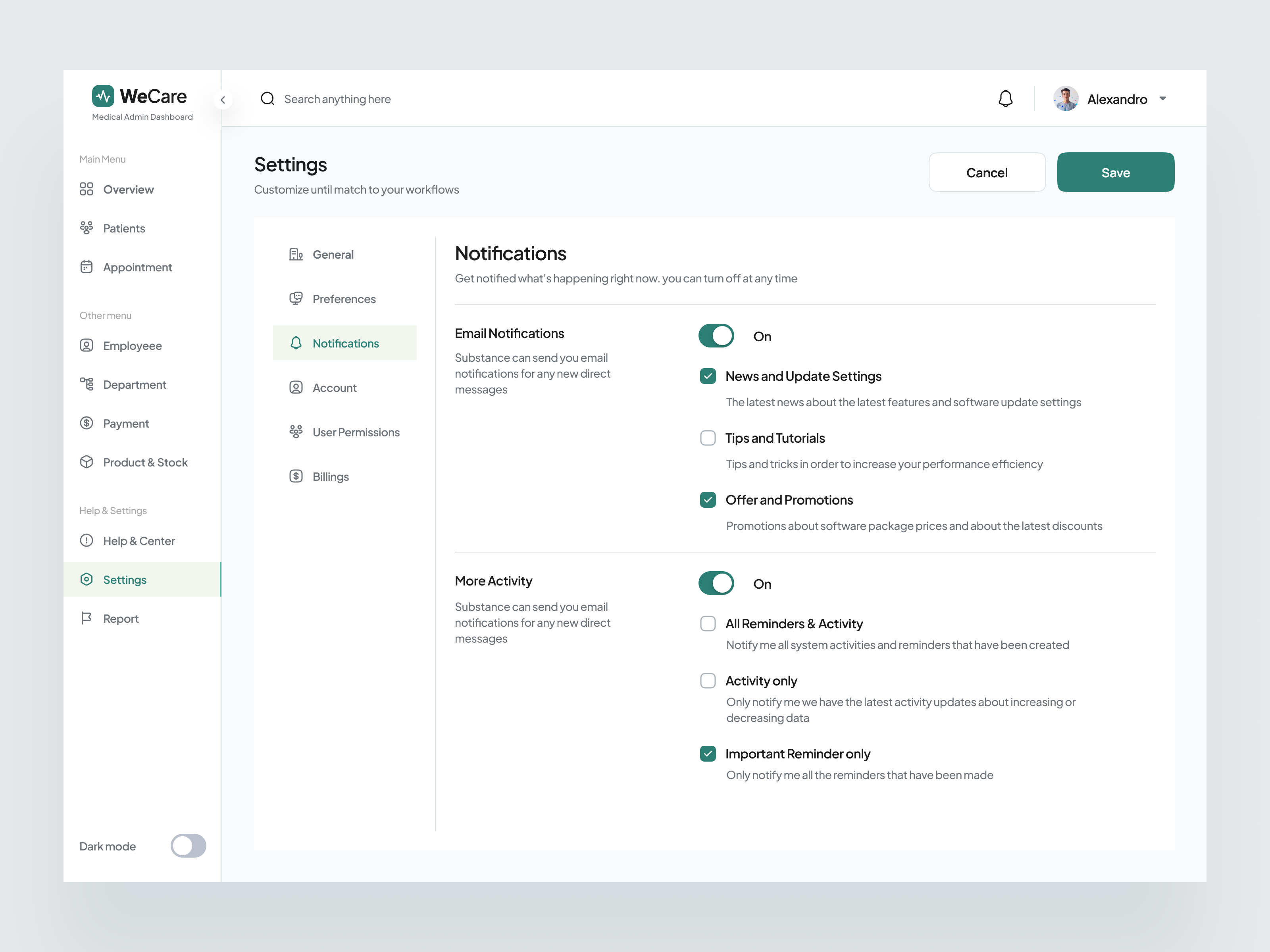 Settings Admin Dashboard - Wecare by Ali Husni on Dribbble