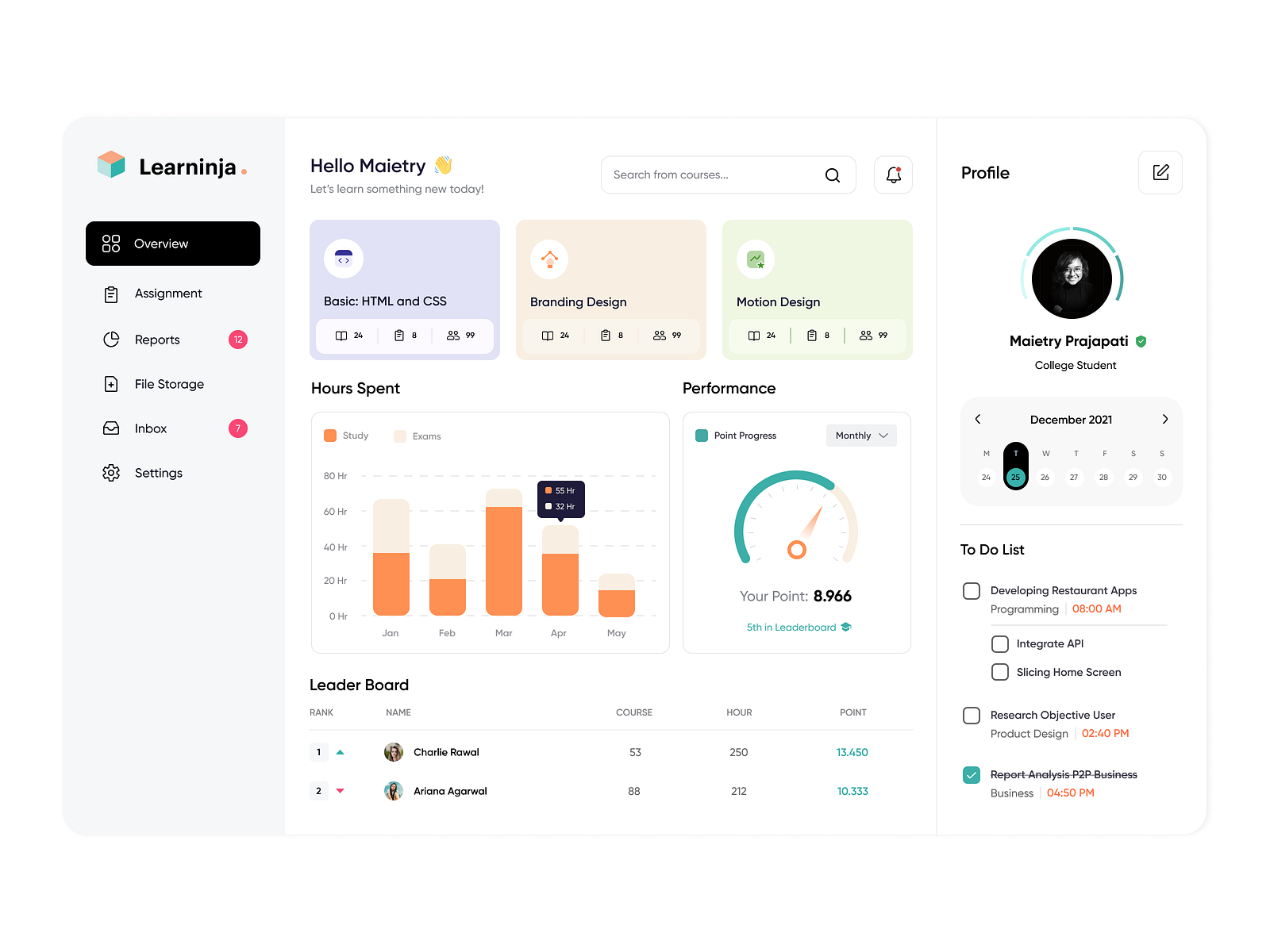 Lms Dashboard By Maietry Prajapati On Dribbble