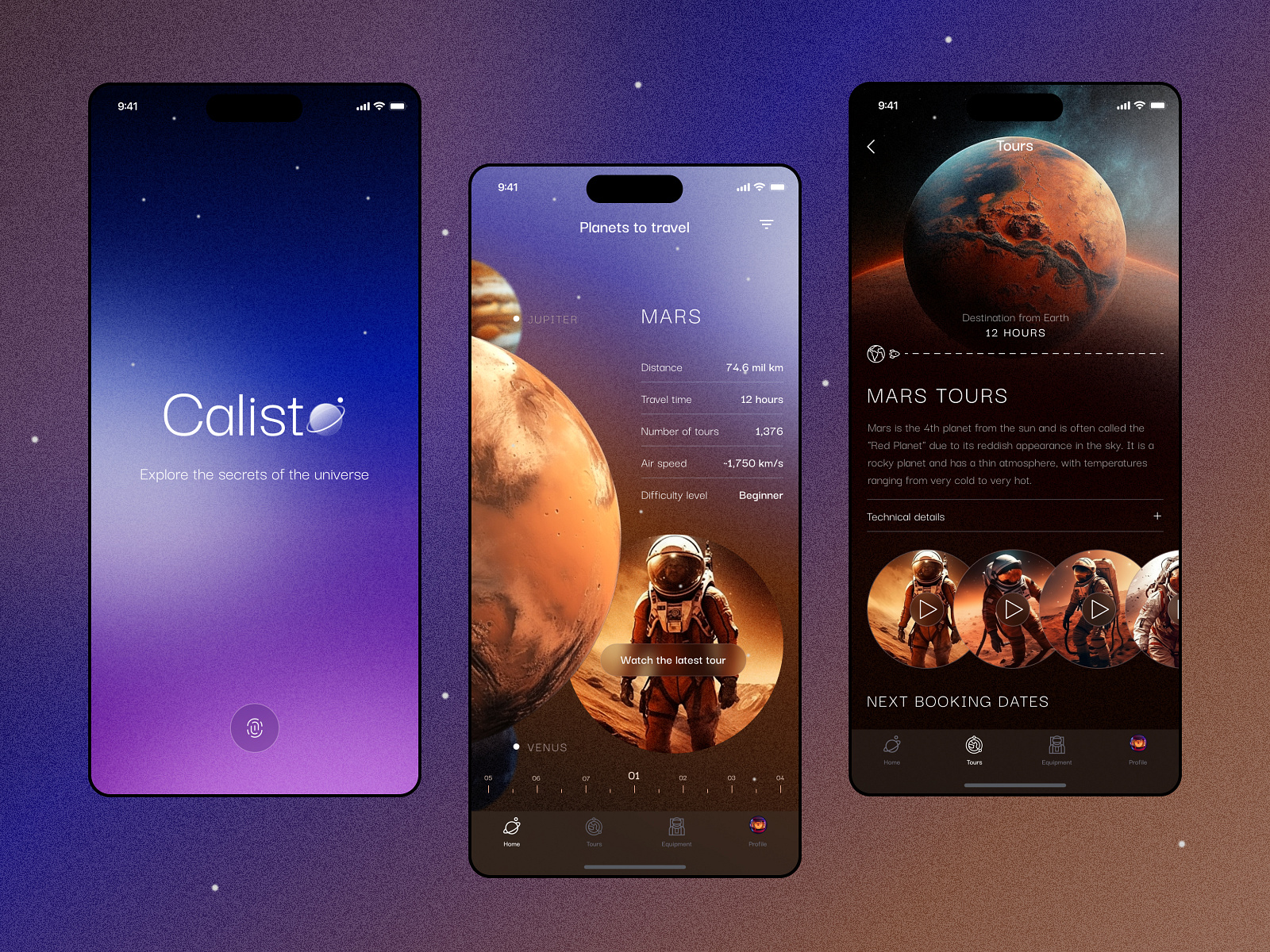 UI speed screens Space tours, Mars planet by Aliaksandra Skavysh on ...
