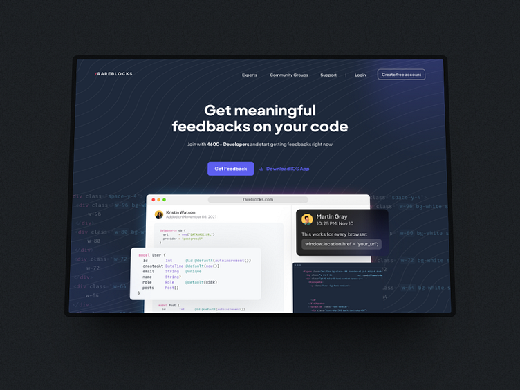 Feedback page for code by prasanth kumar on Dribbble