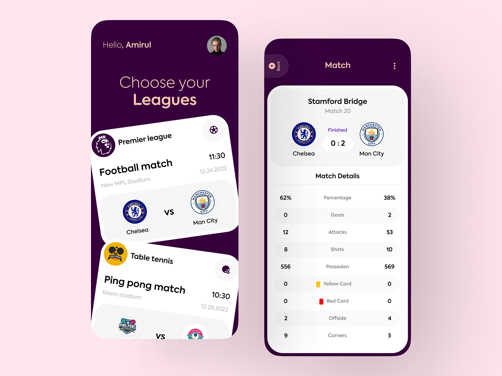Sports App UI by Amirul islam on Dribbble