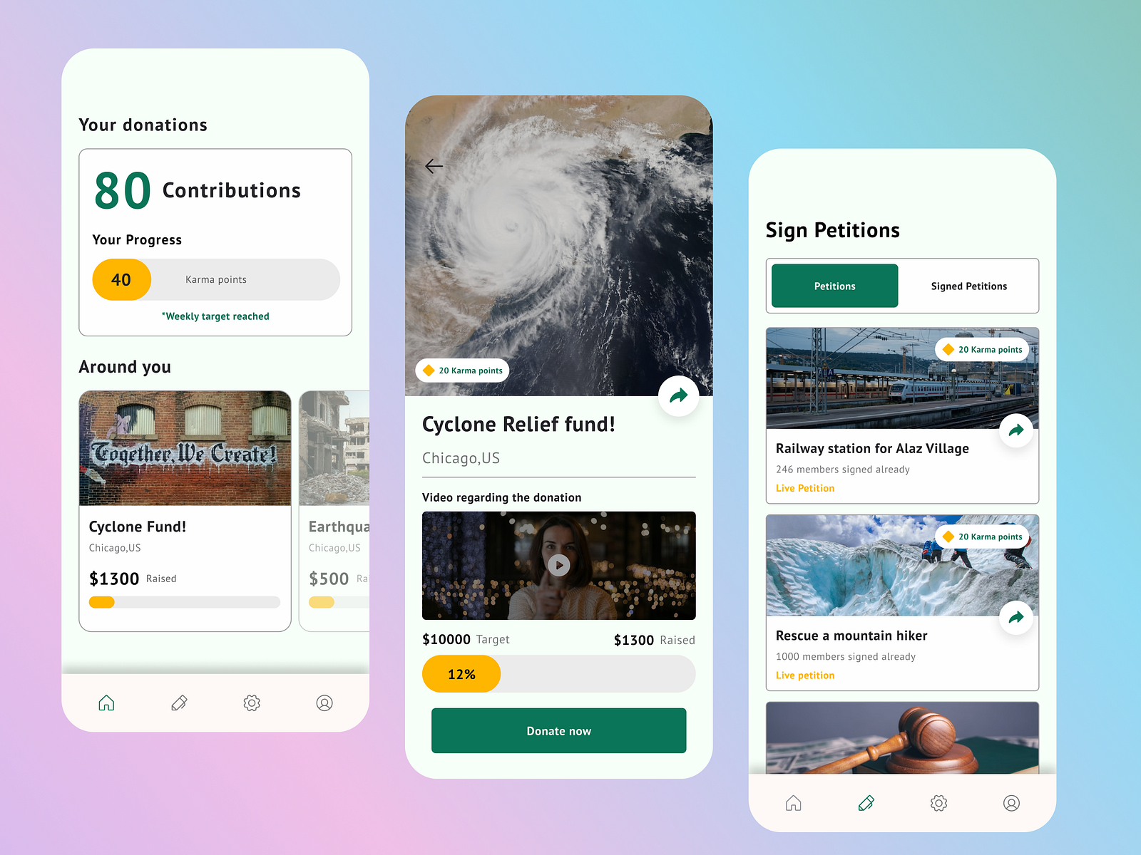 Karma- The social donation and charity mobile app visual design by ...