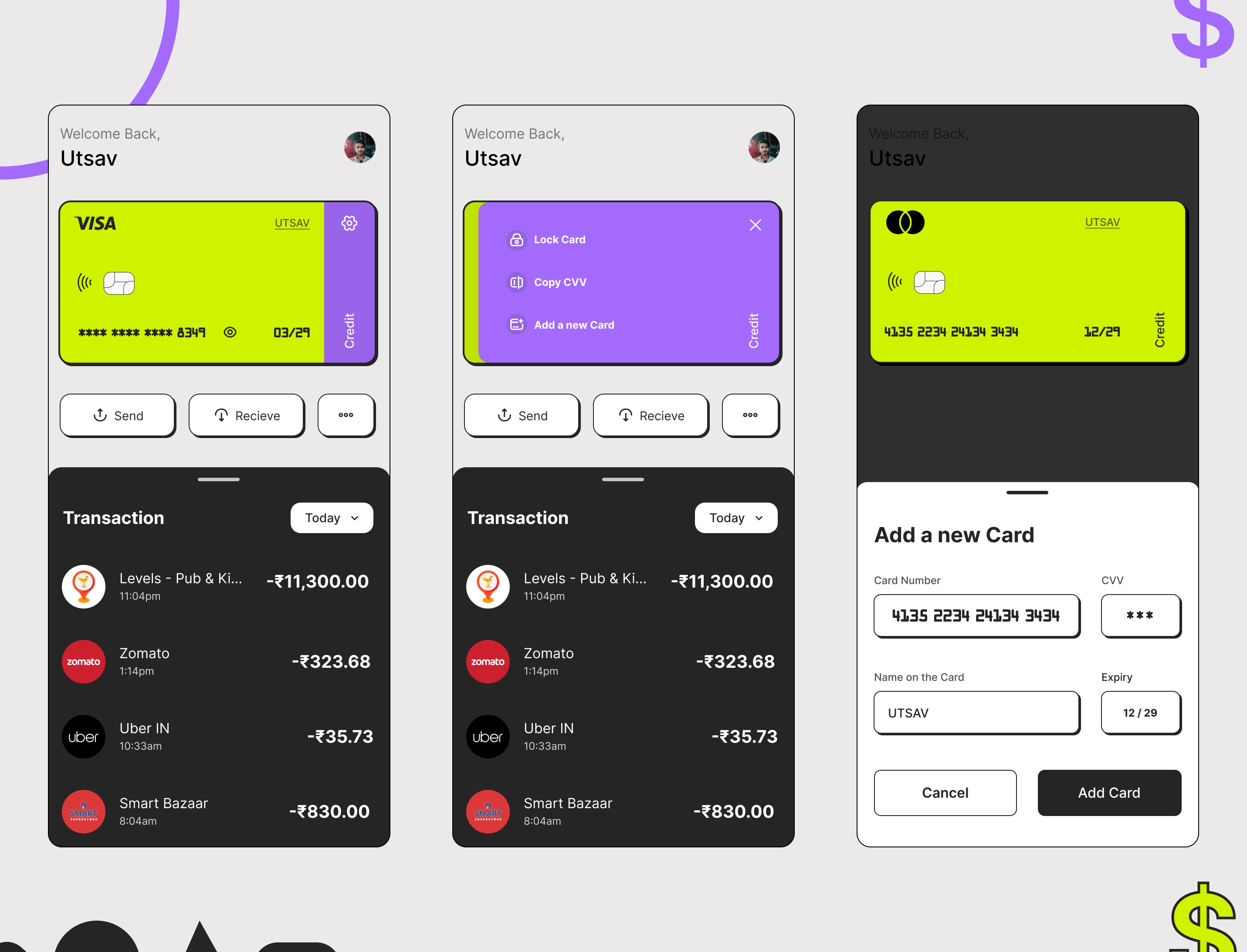 Credit Card UI Design by Utsav on Dribbble