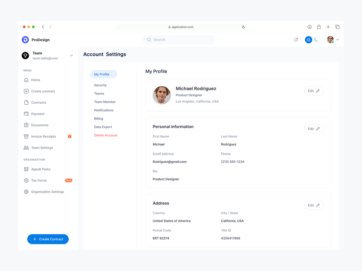 Account Settings/Profile Page by Dmitry Sergushkin on Dribbble