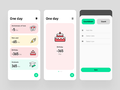 One day - Countdown and count mobile App UI/UX design by Joe on Dribbble
