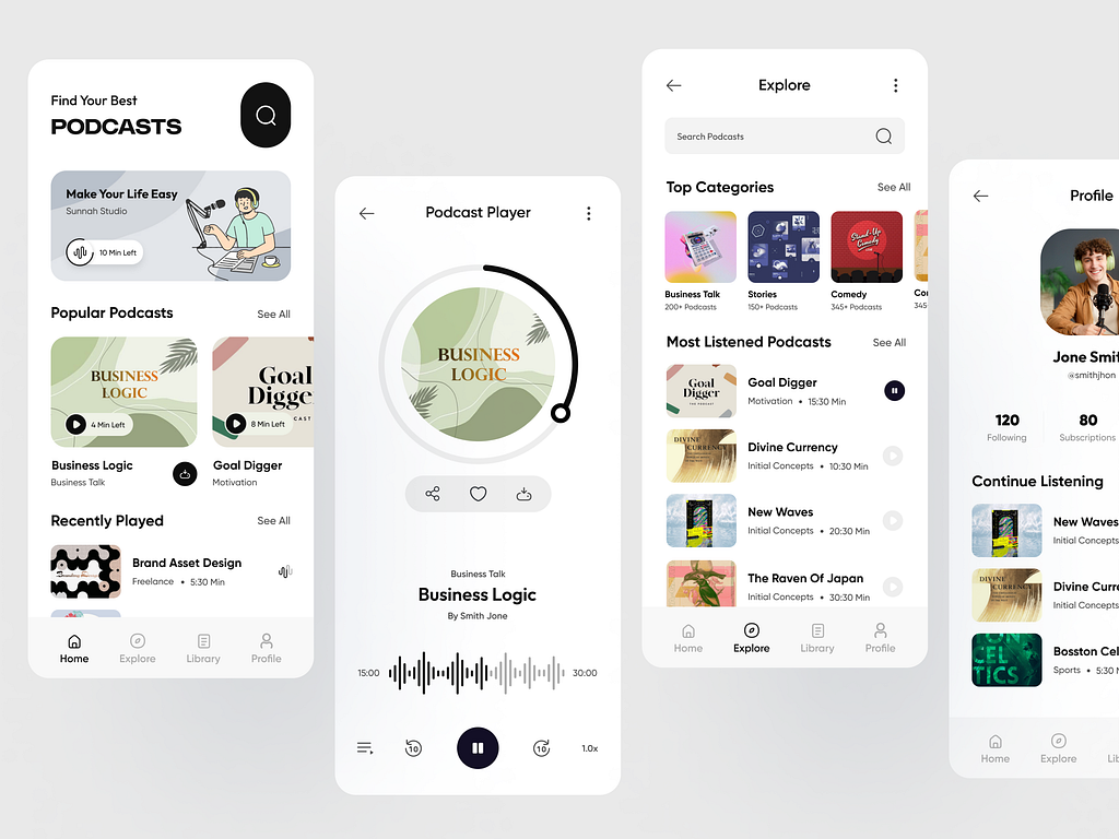 Podcast Mobile App Design by Kazi Mahbub for Sadax Studio on Dribbble